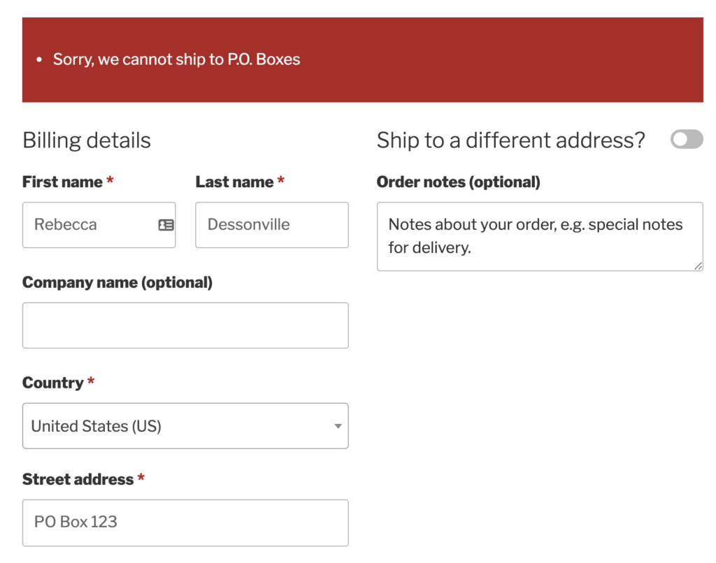 WooCommerce: No PO Boxes | Purrly Digital